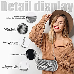 KIINO Silver Purse Rhinestone Purse Silver Clutch Silver Bag Sparkly Purse Crossbody Shoulder