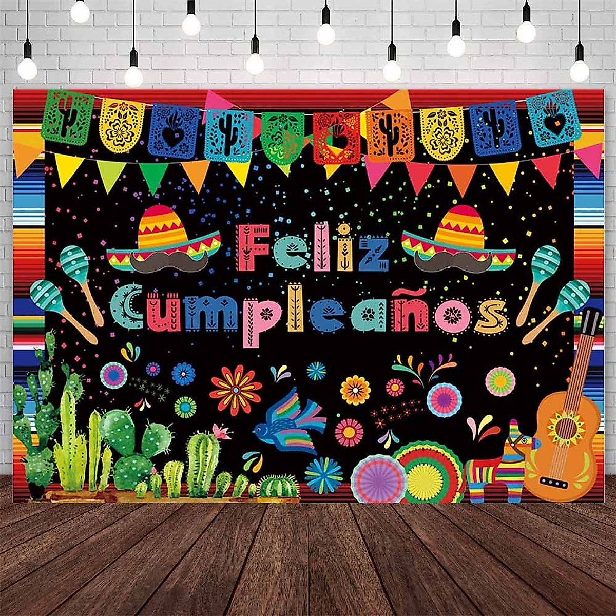 AIBIIN 7x5ft Feliz Cumpleaños Backdrop Mexican Fiesta Happy Birthday Party Decorations Cinco De Mayo Festival Birthday Banner Photo Studio Props