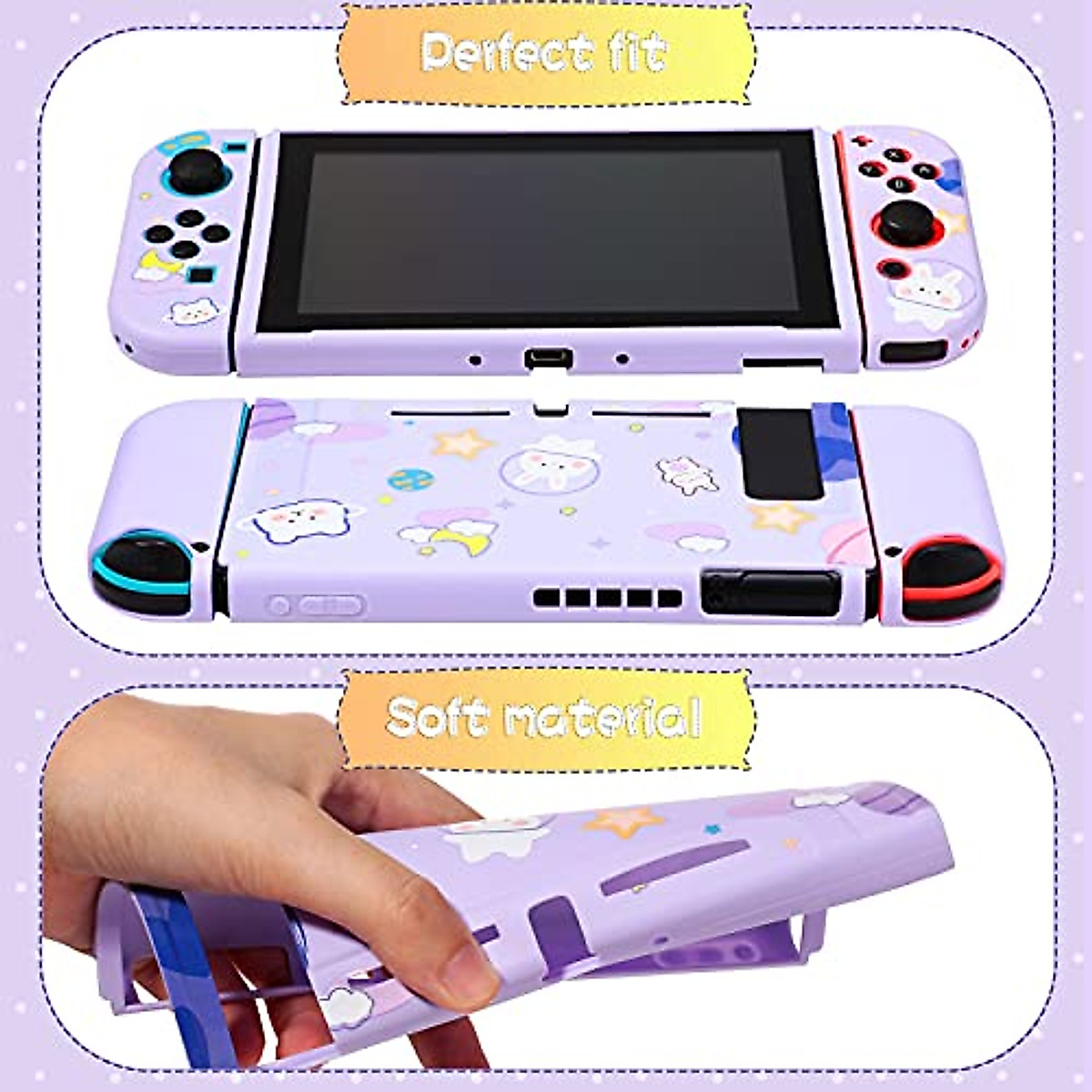 Weewooday Rabbit Protective Case and Carrying Case, Soft Slim Case Cover for Console and Controllers, Hard Shell Travel Carrying Bag with 12 Game Card Slots (Compatible with Switch)