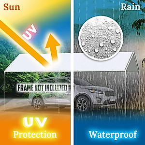 BenefitUSA 10x20 ft Carport Replacement Canopy Garage Top Cover Tent Shelter Tarp with Ball Bungee Cords, Canopy ONLY (Without/Edge)