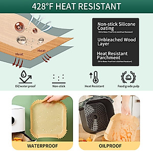 Air Fryer Liners Disposable Paper, 150 PCS Non-stick Parchment Paper, Air Fryer Disposable Liners For 5-8QT Air fryer, Oil-proof 8 Inch Airfryer Paper for Frying, Baking, Roasting Microwave (Square)