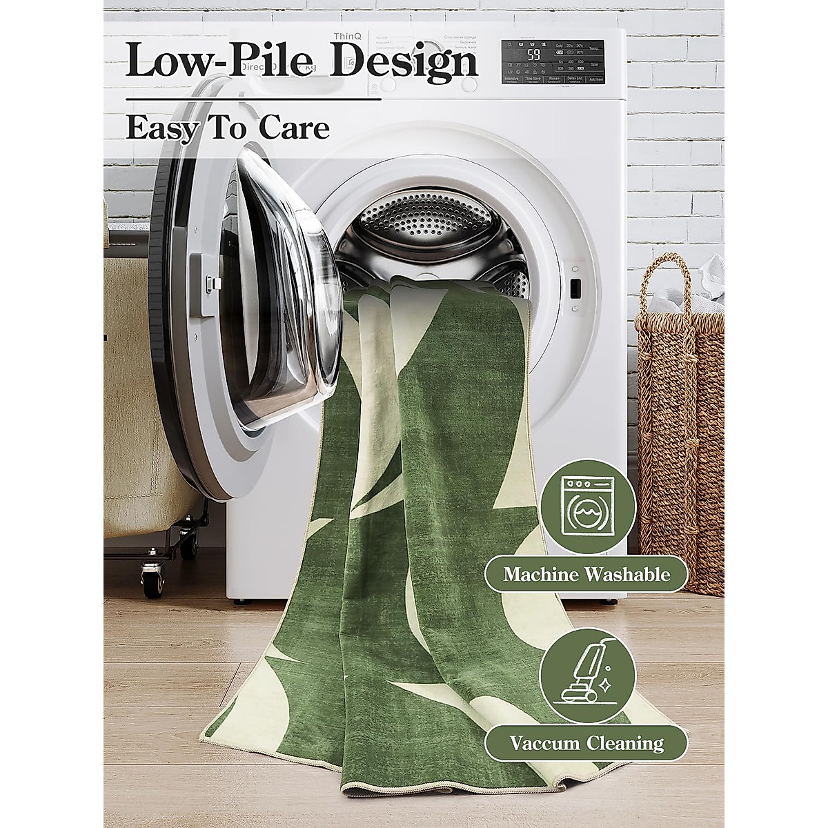 Lahome Abstract 5x7 Rug,Low-Pile Soft Green Rugs for Living Room,Retro Swirl Indoor Floor Carpet Washable for Dining Room Office Bedroom Entryway Non-Slip (5x7ft,Sage Green)