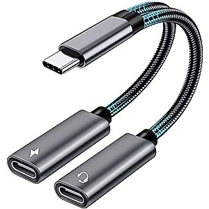 LecLooc USB C Splitter, Dual USB C Headphone and Charger Adapter with 60W Fast Charge Fit with Pixel 7 6 Pro 5 4XL 3 2XL,Galaxy S23 S22 Ultra S21 S20 Ultra/S21,Note 20/10 Ultra,iPad/MacBook Pro