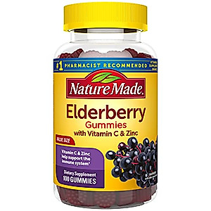 Nature Made Elderberry with Vitamin C and Zinc, Dietary Supplement for Immune Support, 100 Gummies, 50 Day Supply