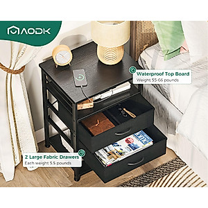 AODK Night Stand with Charging Station, End Table for Bedroom Tall Nightstand with Drawers, Small Nightstand for Bedroom, 4-Tier Storage Bedside Table, Black