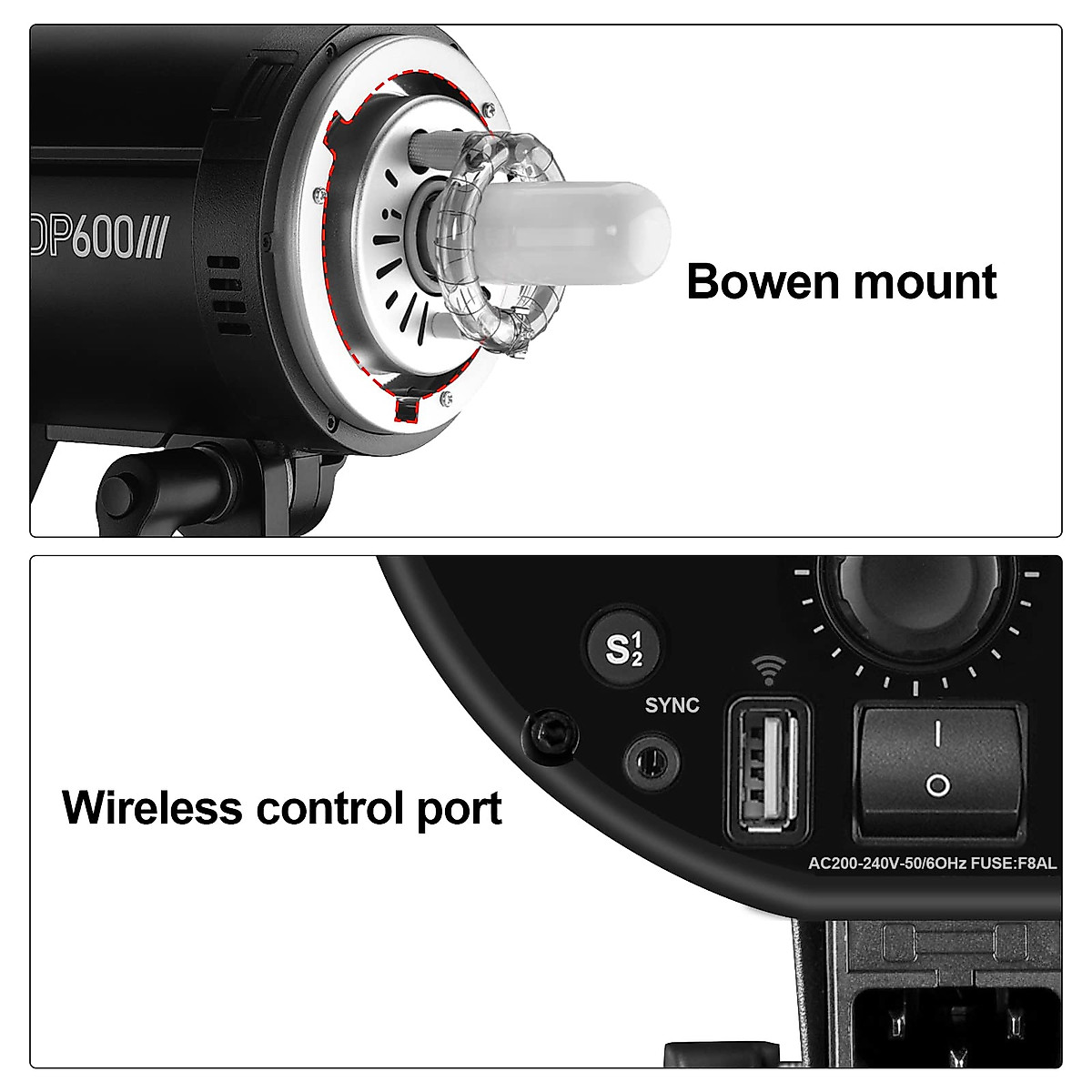 Godox DP600III 600Ws GN80 Studio Flash Strobe Monolight with Bowen Mount, 5600K±200K, 1/2000-1/800S Flash Duration, 1s Recycling time, Built-in Godox 2.4G Wireless System(110V)