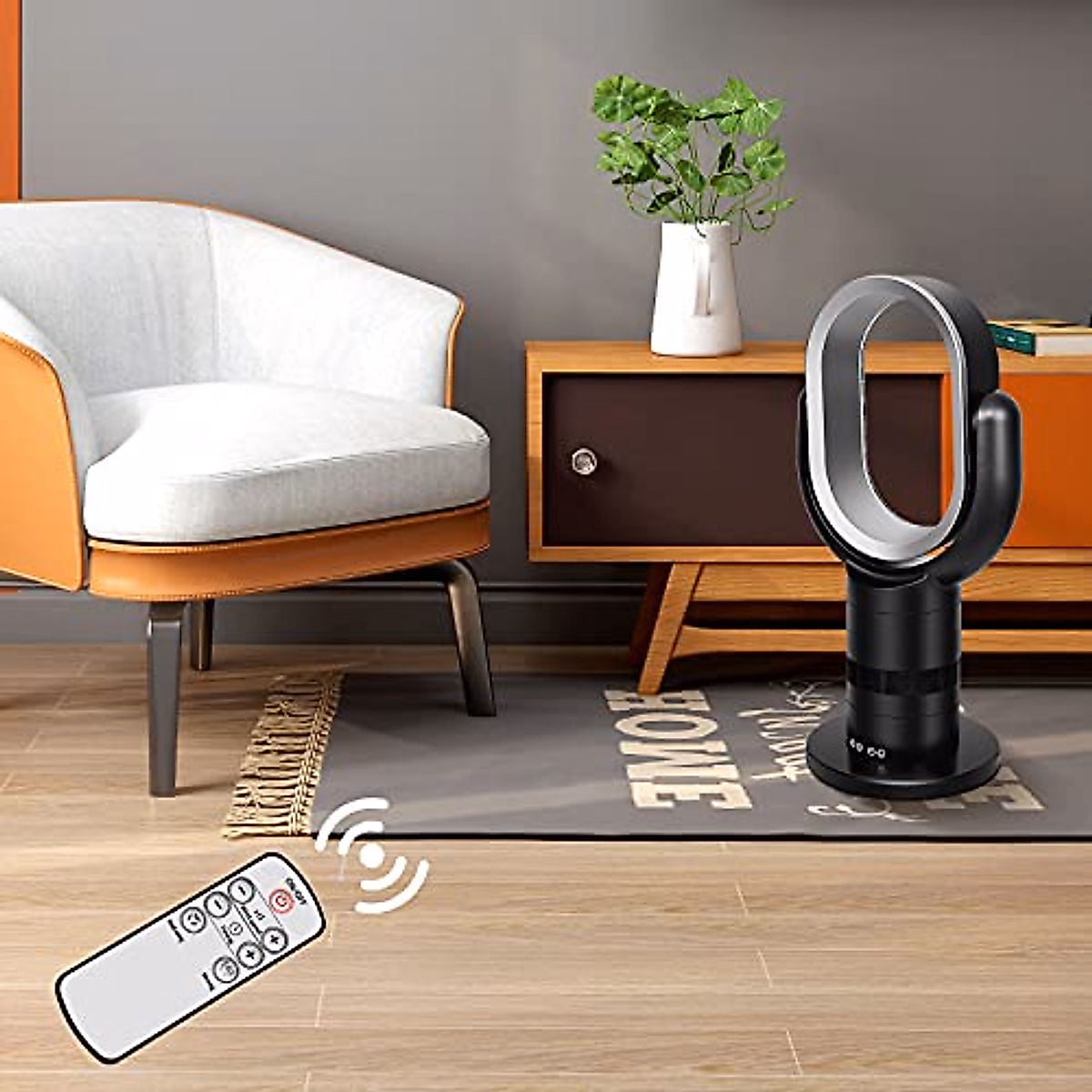 Simple Deluxe Medium size portable bladeless fan, small table fan, 10 speeds settings, 10-hour timing closure bladeless fan, stylish and modern fan, low noise, lightweight,24 inch Black