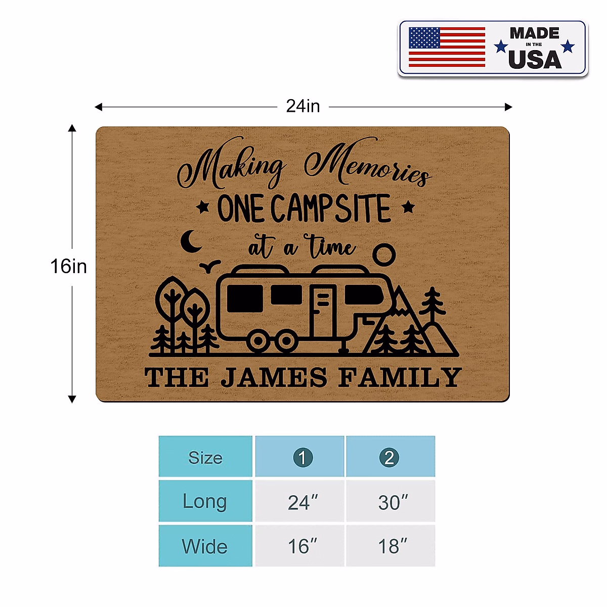 Magimagine Custom Making Memories Camping Door Mat with Family Name,Personalized Camper Doormat,Camping Signs for Campers,Rv Rugs Travel Trailer Accessories Decorations Insid Outside 30*18 Multi5