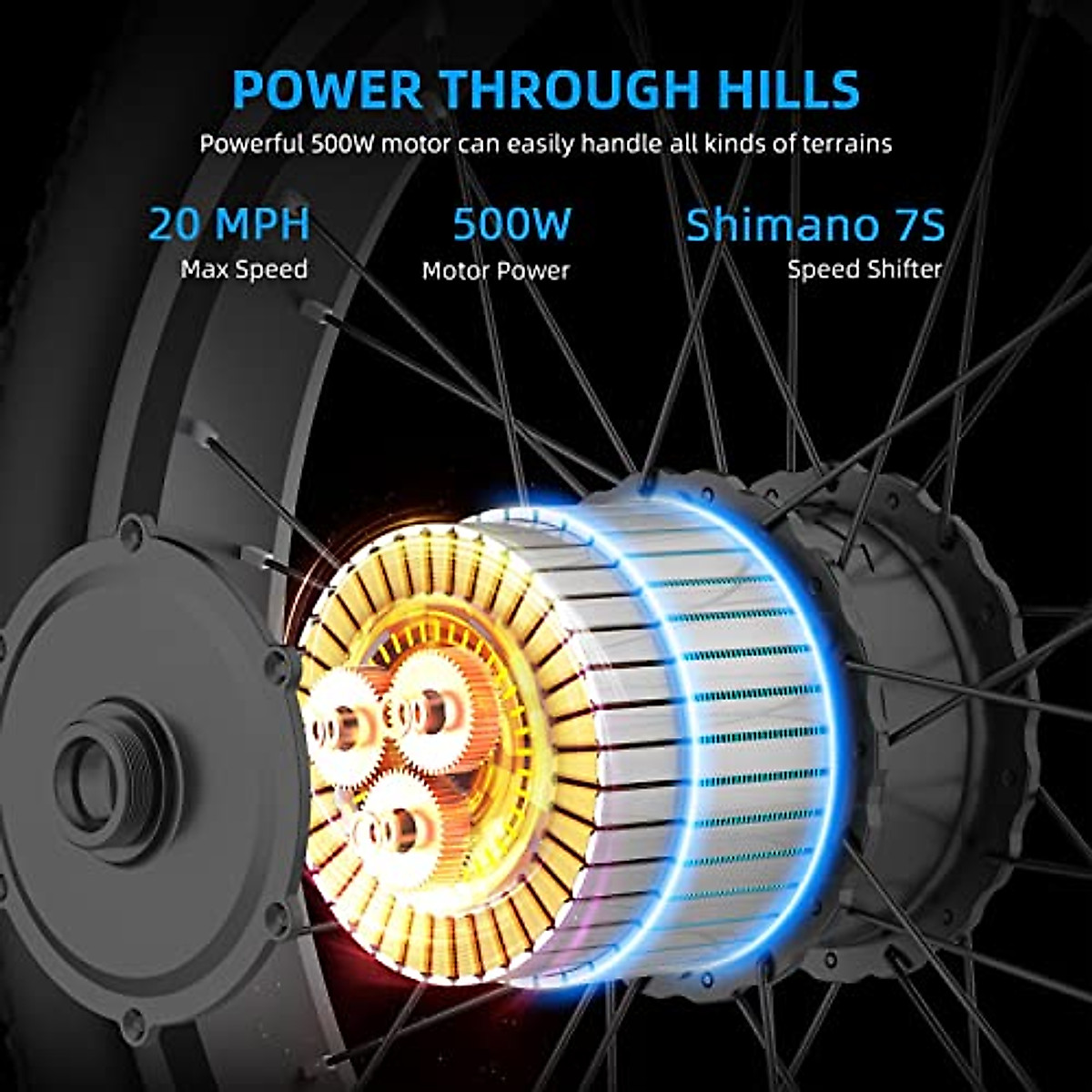 Wheelspeed Electric Bike 26" X 4.0", 500W Motor & 20 MPH Fat Tires Electric Mountain Bike for Adults, 70 Miles Electric Bicycle with 48V 14.5Ah Removable Battery, 7-Speed E-Bike (White)