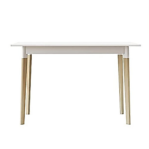 Locsear Wood Dining Table White Kitchen Table Modern Rectangular Dinner Table for Dining Room with Solid Wood Legs