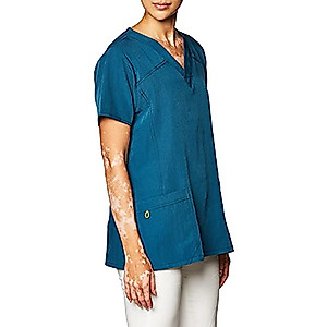 WonderWink Women's Four Way Stretch Sporty V-Neck Top, Caribbean, Small