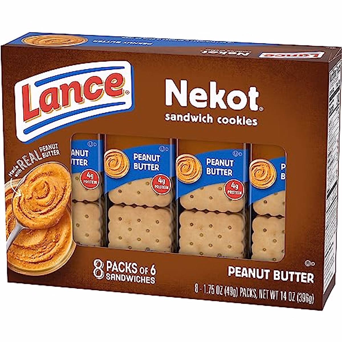 Lance Sandwich Cookies, Nekot Peanut Butter, 8 Individually Wrapped Packs, 6 Sandwiches Each