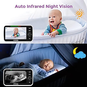VTimes Baby Monitor Video Baby Monitor with Camera and Audio No WiFi 5" LCD Screen, Two-Way Audio, Night Vision,1000ft Range, 2X Zoom Temperature Display, Lullaby Elderly Pet