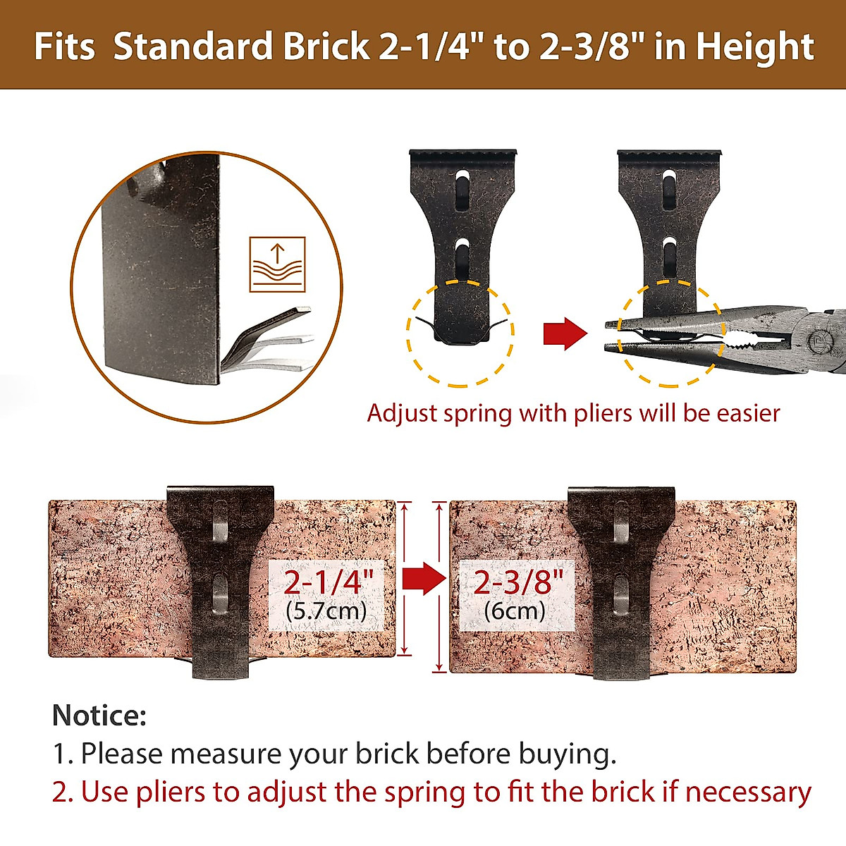 Brick Hook Clips (4 Pack) for Hanging Outdoors, Brick Hangers Fits Standard Size Brick 2-1/4" to 2-3/8" in Height, Heavy Duty Brick Wall Clips Siding Hooks for Hanging No Drill and Nails