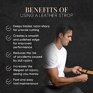Naked Armor Stropping Leather Strop - Straight Razor Sharpening & Leather Knife Sharpener, Brass Hooks, Linen Stropping Belt, Leather Strop for Knife Sharpening, Razor Blade Sharpener, Shave Strop