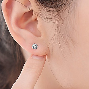 HOVEOX 6 Pairs Alloy Womens Stud Earrings Round Clear Cubic Zirconia Inlaid Simulated Diamond Rhinestone Hypoallergenic Pierced Jewelry CZ Studs 0.1 inch-0.3 inch for Unisex Teens and Women, Silver