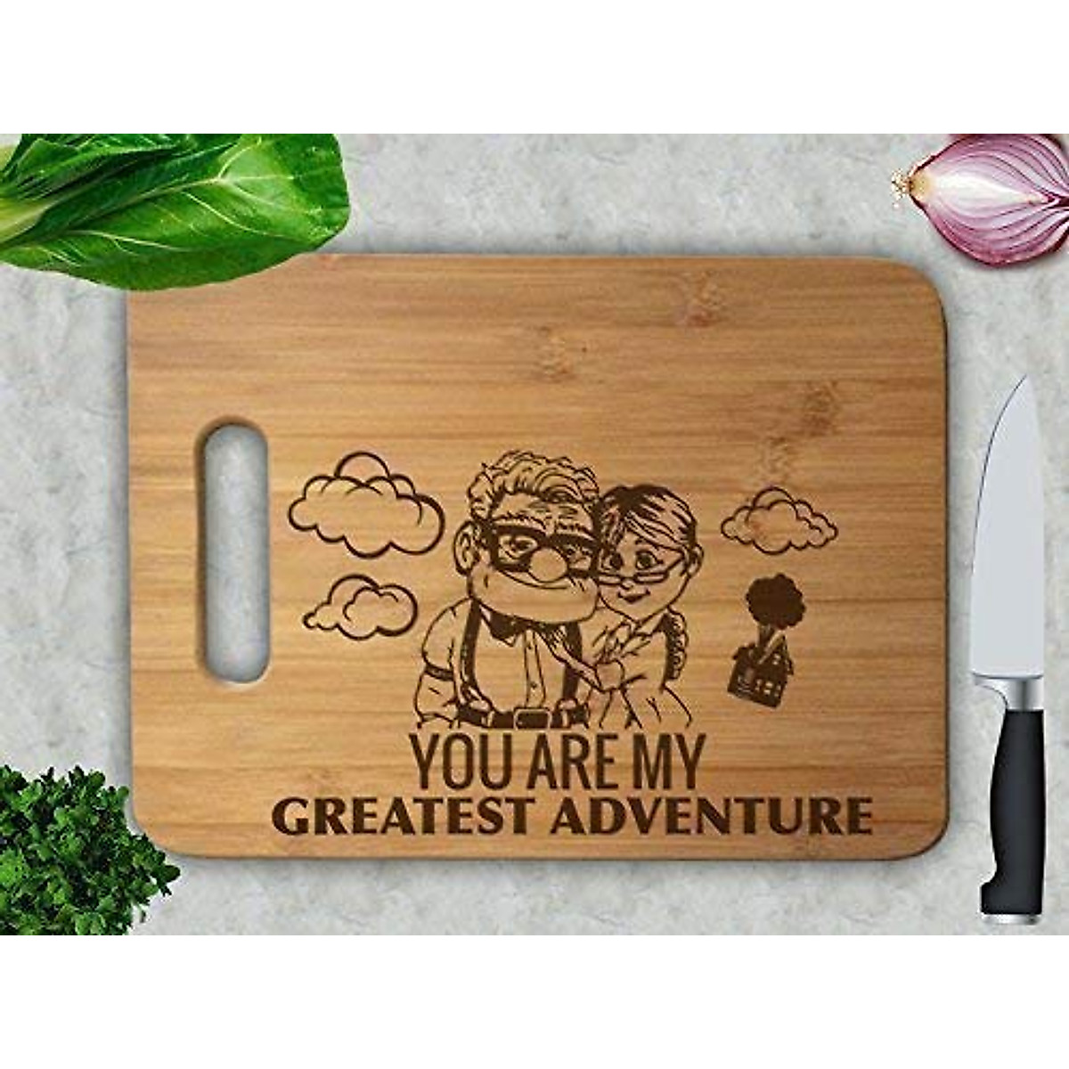 Carl and Ellie You Are My Greatest Adventure Personalized Anniversary Wedding Gift Personalized Cutting Board Engagement Bamboo Cutting Board Chopping Block