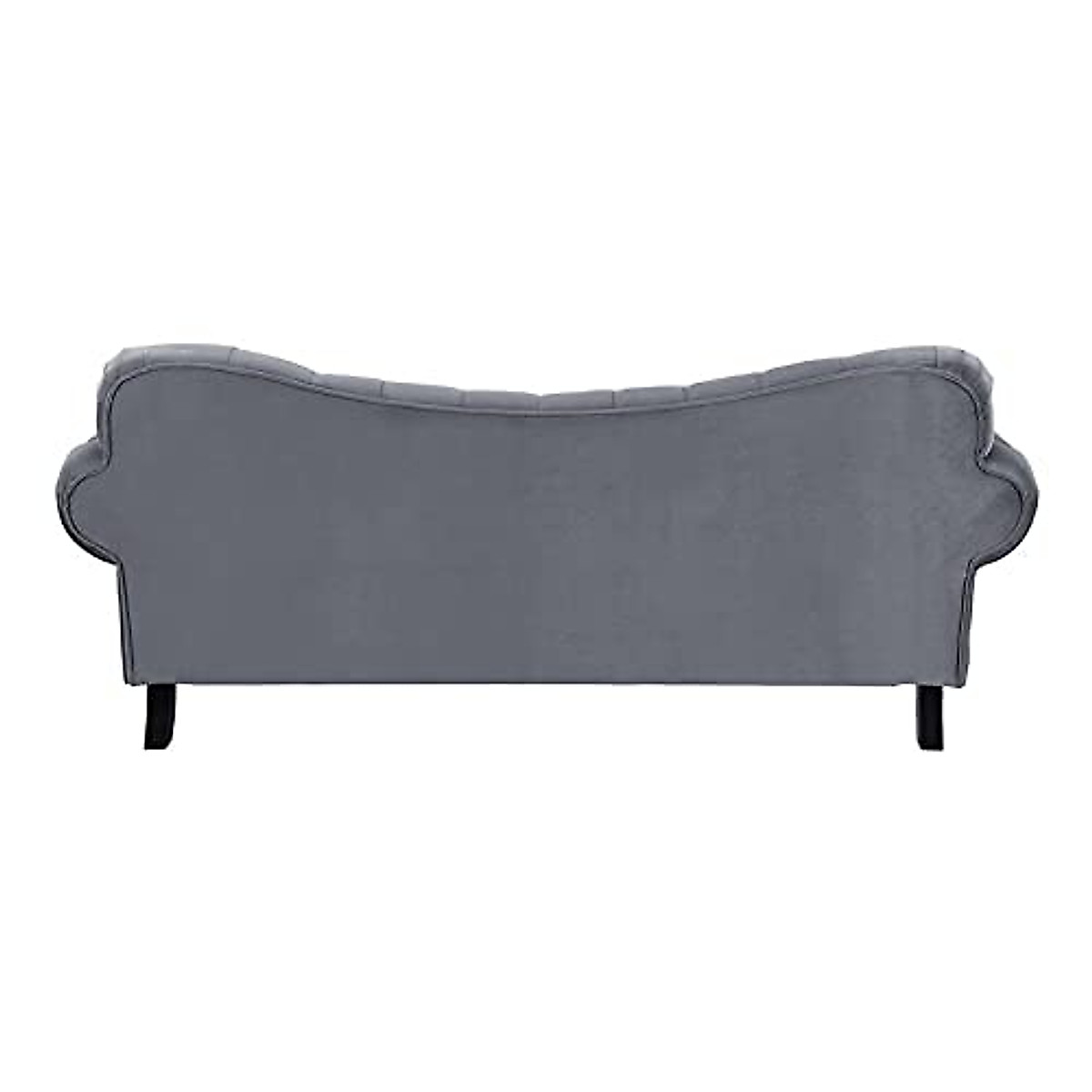 Pemberly Row 84" Velvet Roll Arm Sofa with Tufted Nailhead Upholstery, 3 Seater Fabric Couch Furniture for Home Living Room, Dark Gray