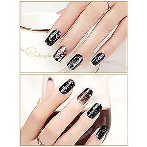 Semi Cured Gel Nail Strips, TOROKOM 20 Stickers Black Star Moon Gel Nail Polish Stickers Wraps Adhesive Gel Nail Stickers with Nail File Stick and Sealing Strip (UV/LED Lamp Required)