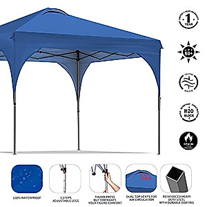 VOYSIGN 10x10 Pop Up Canopy Tent, Outdoor Instant Sun Shelter - Blue, Included 1 x Rolling Storage Wheeled Bag, 4 x Weights Bags, 4 x Guylines, 8 x Stakes