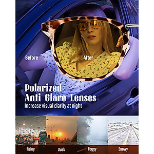 Bloomoak Night Driving Polarized Glasses for Boomer,Trendy Retro Fashion Glasses, Anti Glare for LED Headlights/Halogens/Starbursts(leopard/yellow)