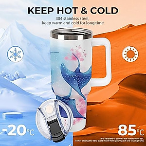 WYUSPGK 40oz Stainless Steel Car Mug, Sea Animals Stingrays Print Travel Mug, Double-Wall Insulated with Straw, Perfect for Car, Office, Outdoor