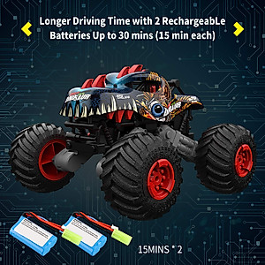 NETNEW Boys Toys RC Cars Tyrannosaurus Dinosaur Monster Trucks for Kids Off Road 20+MPH All Terrain 4WD Remote Control Car 6 7 8 Years Old