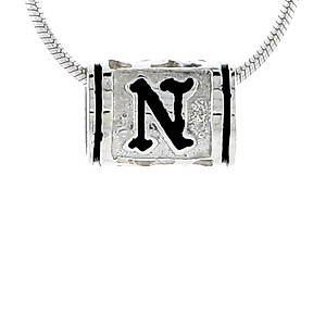 Sterling Silver Hawaiian Charm Bead Initial N Charm Bracelet Compatible, 1/2 inch wide