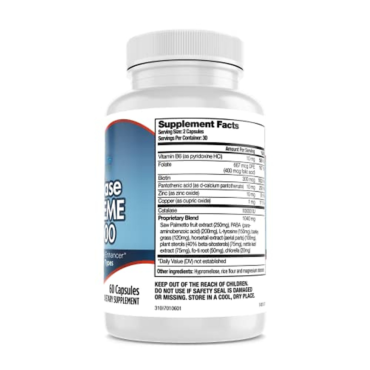 Catalase Extreme 10,000 - Three Pack Catalase Enzyme Hair Supplement with 10,000 IU's of Catalase, Saw Palmetto, FoTi, Biotin, PABA, and More 180 Count