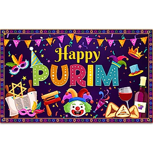 Large 71'' x 43'' Happy Purim Banner, Purim Decorations Backdrop, Colorful Purim Photo Backdrop, Purim Backdrop Party Indoor Outdoor Photography Background Decoration