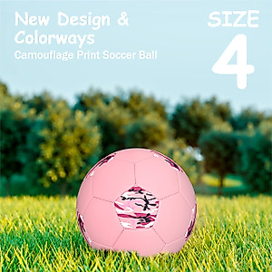 PP PICADOR Soccer Ball Size 4, Kids Soccer Balls for Youth Girls Boys Child Teen Age 4-8 8-12 Outdoor Training Gift with Pump(Camouflage Pink)