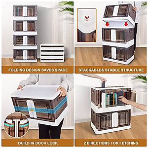 Closet Organizers and Storage 8.5 Gal, Storage Bins with Lids 4 Pack, Stackable Collapsible Storage Bins, Storage Cabinet with Wheels, Plastic Foldable Folding Box for Home, Dorm Room Essentials