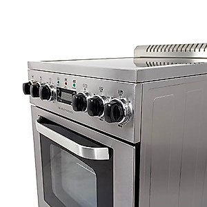 West Bend WB200ERPSS 20-Inch Electric Range, Compact Design, Top with 4 Cooking Zones, Glass Oven Door, Storage Drawer, and Rotisserie Accessories, 2.0 Cu. Ft, Stainless Steel, Metallic