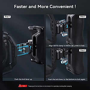 SmallRig Snap-On NATO Side Handle, Quick Lock Design, Up/Down Adjustable, Built-in Cold Shoe Mount, 1/4''-20 Thread Hole, Wrist Strap Hole - 4017