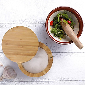 HTB Bamboo Salt Box With Magnetic Swivel Lid, 8.5oz Round Spice Container, Secure Durable Storage & Organization for Seasonings, Herbs