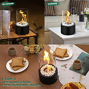 BRIAN & DANY Tabletop Fire Pit, Table Top Firepit Indoor & Outdoor, Tabletop Fireplace with 2 Combustion Chambers, Ethanol Fire Pit Bowl with Fire Killer and Pebbles