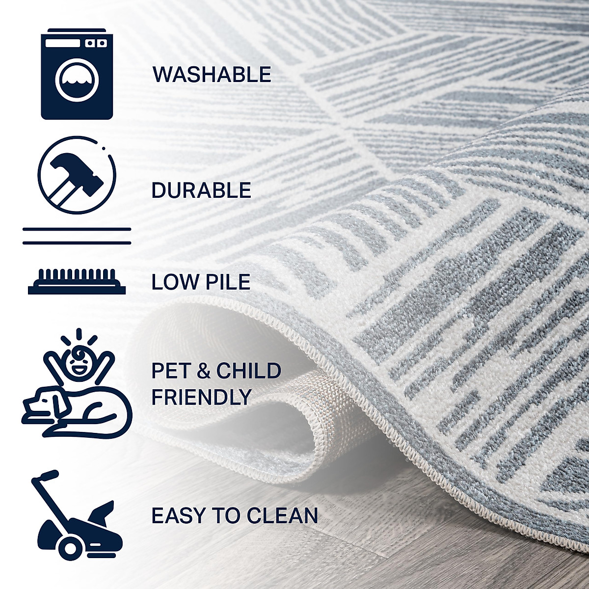 JONATHAN Y WSH313A-4 Vector Modern Coastal Geometric Machine-Washable Area Rug, Contemporary, Minimalist, Casual, Transitional for Living Room, Dining Room, Bedroom, Kitchen, Blue/Cream, 4 X 6