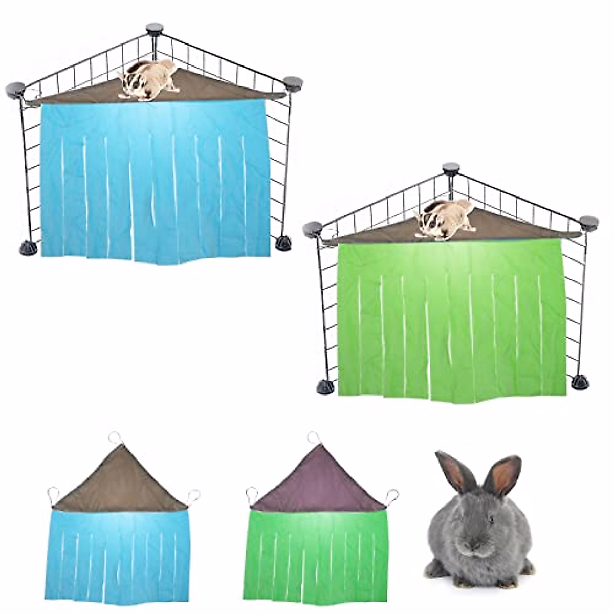 Nuatpetin Guinea Pig Hideout, 2PCS Corner Hideaway Fleece Forest, Removable Small Animal Hamster Rabbit Bunny Corner Hideout for Guinea Pigs, Hanging Hamster Cage Accessories Ferret Corner House Hide
