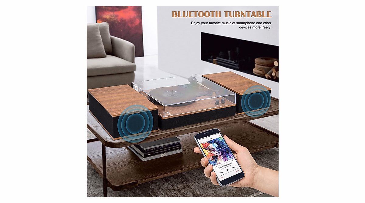 MPK Bluetooth Record Player,Turntable HiFi System with Bookshelf ...