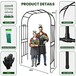 Olle Garden Arbor 95" High 59" Wide Easy to Assemble Wedding Arches for Ceremony Lightweight Garden Trellis Arch Garden Arch Trellis for Climbing Plants , Black