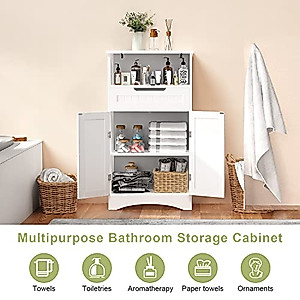 Gizoon Bathroom Storage Cabinet with Large Drawer & Door, Freestanding Floor Storage Cabinet Organizer for Bedroom, Living Room, Entryway, Office, Space Saving, White