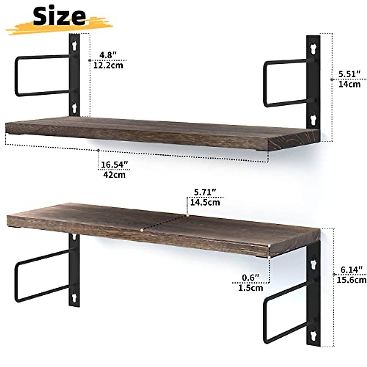 Eifiwot Floating Shelves Wall Mounted Set of 2, Wall Shelf Storage for Office, Bathroom, Living Room, Bedroom, Kitchen, Dark Carbonized Black Shelves for Wall Decor