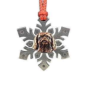Handcrafted Copper Plated Pekingese Head Hanging Snowflake Ornament for Decorating Holiday Wreaths and Christmas Trees - Made in United States - SKU DC136SF
