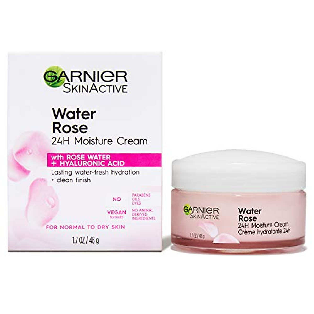 Garnier SkinActive 24H Moisture Cream with Rose Water and Hyaluronic Acid, Face Moisturizer, For Normal to Dry Skin, 1.7 Fl Oz
