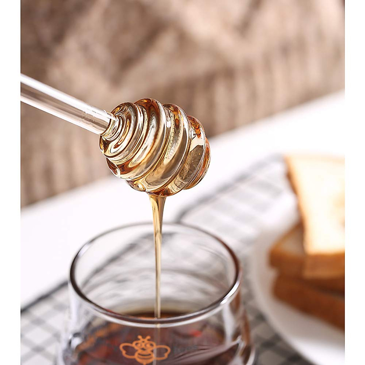1pc 6inch Reusable Glass Honeycomb Stick Honey Dippers Sticks Honey Stirrer Wand Honey Jar Dispense Drizzle Spoon for Maple Syrup, Molasses,Melted Chocolate Wedding Party Favors