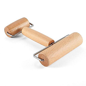 1 Piece 2-In-1 Style Pastry Pizza Roller Wooden Brayer Wooden Rolling Pins Wood Dough Roller 5D Diamond-Paint Art ool Wooden Roller for Baking or Ceramic Pottery Clay Working