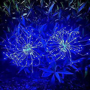 JJGoo Solar Garden Lights Solar Firework Lights, 2 Pack 120 LEDs 2 Lighting Modes Solar Lights Outdoor Waterproof for Garden Patio Walkway Pathway Party Wedding Christmas Decorative - Blue