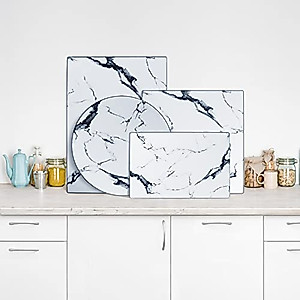 VASUHOME Glass Cutting Board Set of 4, The Place Mat,Shape Variety Decorative Marble Cutting Board with Tempered Glass, for Kitchen, White