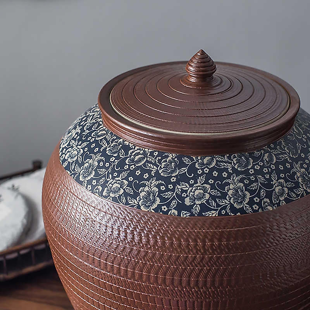 Home Rice Storage Box - Classic Food Storage Porcelain Bottle, Kitchen Sealed Jar With Lid Grain Dispenser(10/25 / 50KG), Ceramic Food Storage Jar Beans Corns Wheat Oatmeal Grain Storage Bin(A,Capac