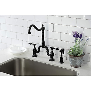 Kingston Brass KS7750TALBS Tudor Bridge Kitchen Faucet, Matte Black, 13.88 x 8.25 x 14.5